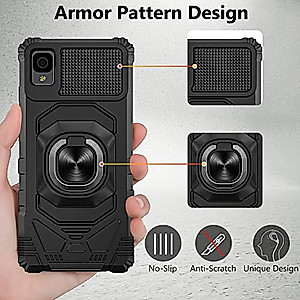 Jshru Compatible for TCL 30Z Phone Case with Ring Kickstand,for TCL 30 LE Heavy Duty Drop Protector Cover for Men & Women,Armor Shockproof Series Case for TCL 30Z,Black