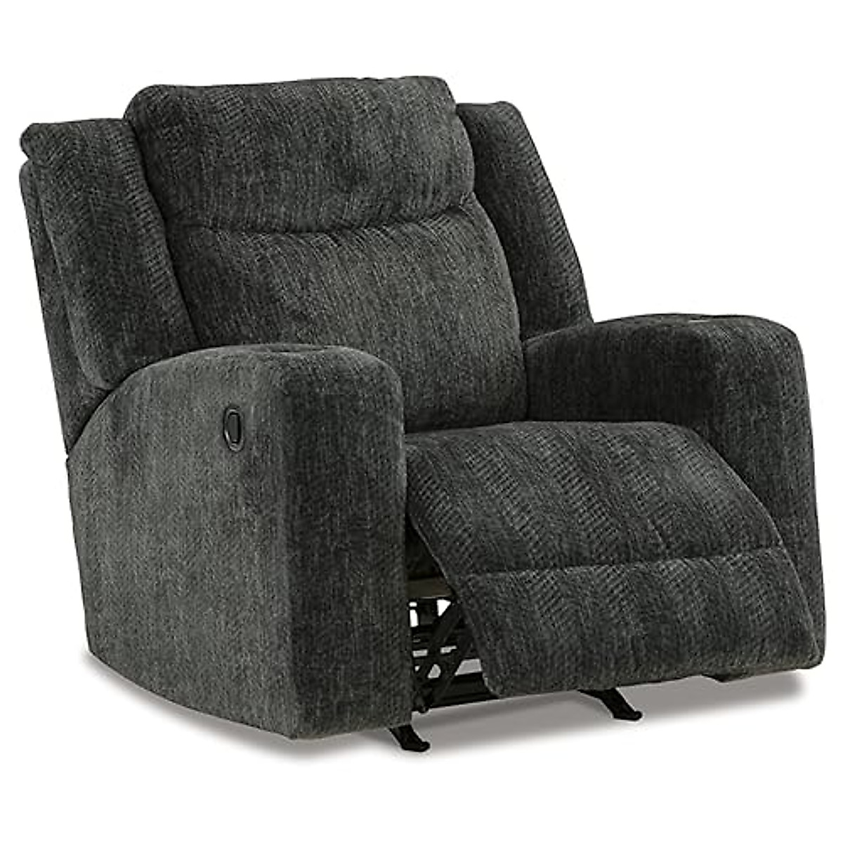 Signature Design by Ashley Martinglenn Modern Chevron Velvet Manual Rocker Recliner with Cup Holders, Black