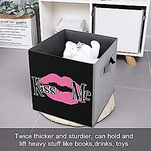 Kiss Me Storage Bins Cubes Foldable Fabric Organizers with Handles Clothes Bag Book Box Toys Basket for Shelves Closet 10.6"