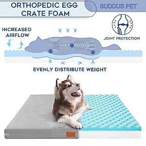 suddus Orthopedic Dog Bed for Large Dogs, Non-Slip Pet Bed with Waterproof Lining, Memory Foam Dog Bed for Crate Big Dog Bed with Removable Washable Cover (Grey, XL)