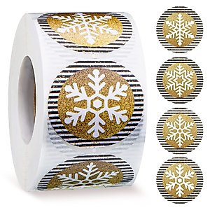 500 Pieces 1.5 Inch Snowflake Christmas Stickers Winter Holiday Stickers Xmas Stickers Black and Gold Snowflake Stickers Christmas Envelope Seals Decals for Christmas Party Favors Supplies Decoration