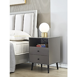 OBRICOL Night Stand,Charging Station Side Table, Functional End Table for Bedroom,Living Room (Grey)
