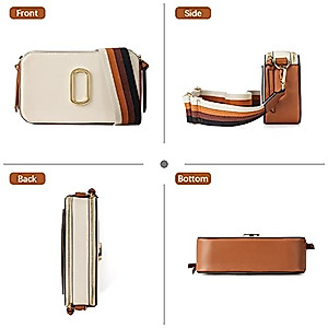 BOSTANTEN Crossbody Bags for Women Leather Snapshot Phone Purses Shoulder Handbags with 2 Adjustable Wide Strap Beige White