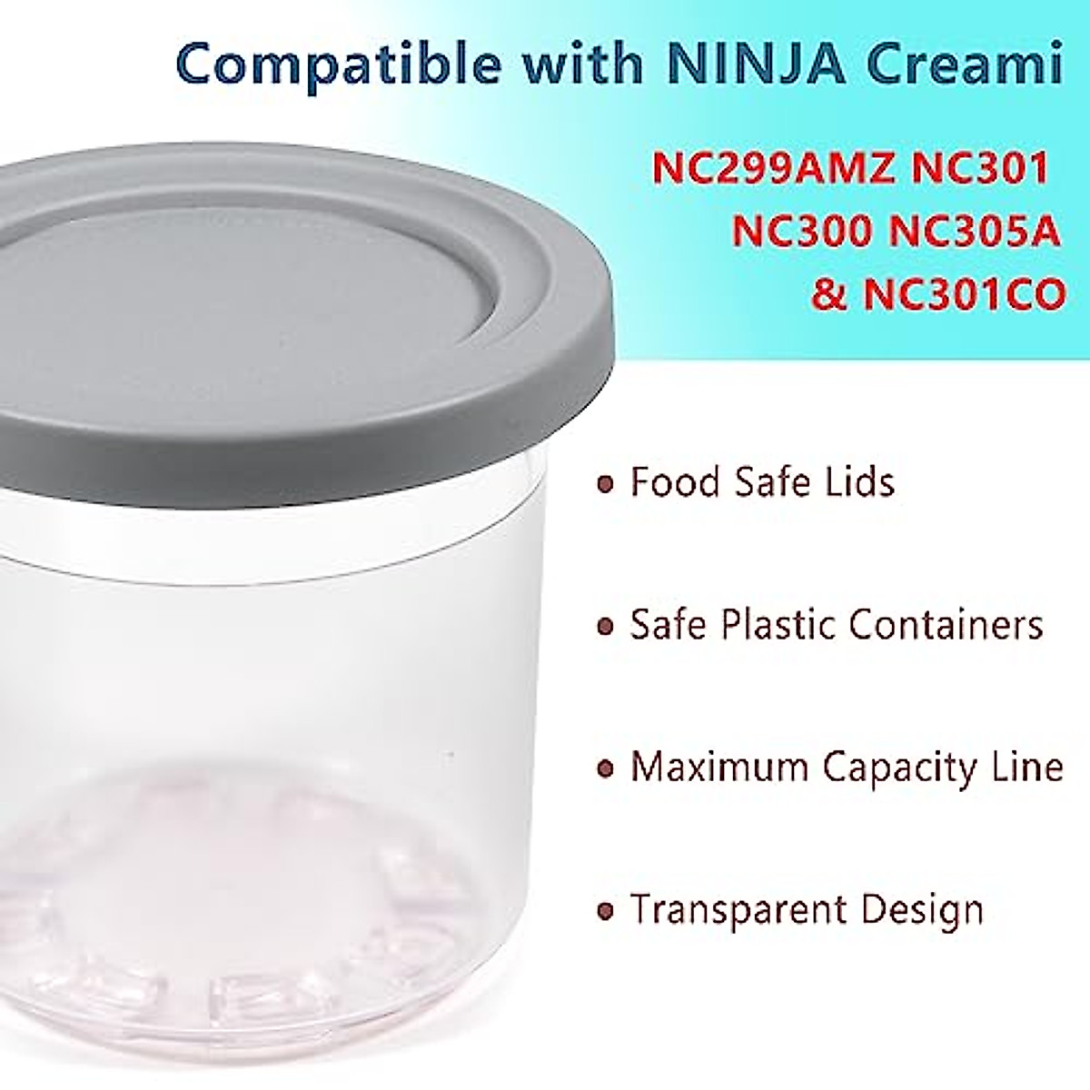 MIMLEN Containers, Replacement for Ninja Creami Pints And Lids Gray, Compatible with NC299AMZ NC301 NC300 Series