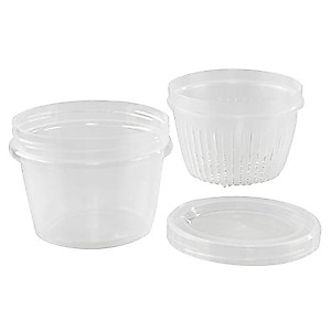 HOME-X Clear Plastic Storage Container with Removable Strainer and Lid, Small Food Storage Container, 1-Cup Capacity, 4 ½” L x 3 ½” W x 3 ¼” H, Opaque