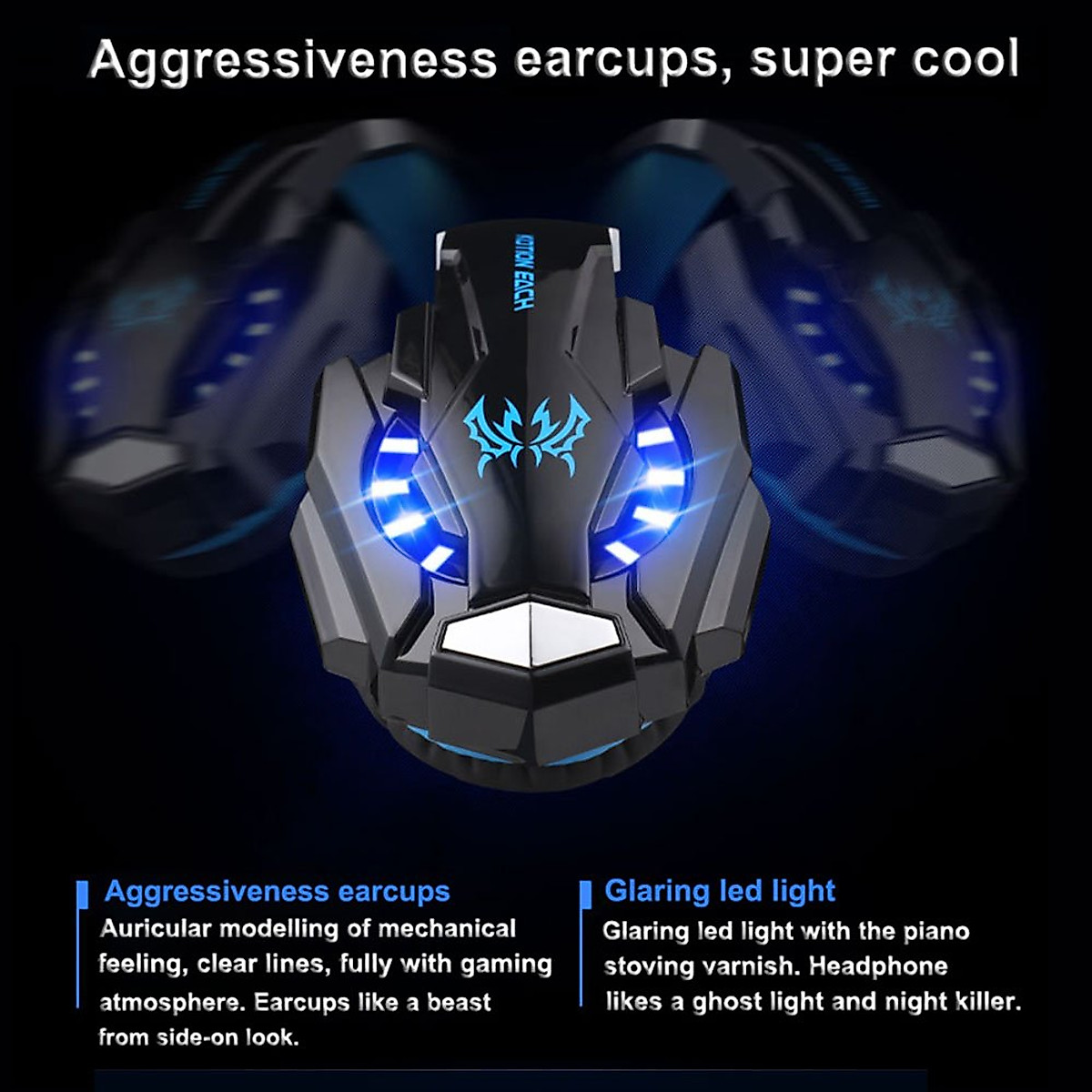 KOTION EACH G9000 Headset 3.5mm Game Gaming Headphone Earphone with Microphone LED Light for Laptop Tablet/Mobile Phones/ PS4 (Black Blue)