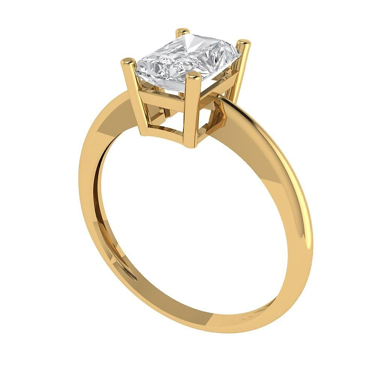 Yellow 14k Solid Gold Solitaire anniversary Engagement Promise Bridal Ring - 1 Ct Radiant Cut Clear Simulated Diamond Sz 7