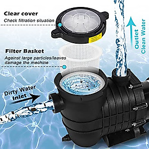 Pool Pump Inground, 2HP 6825GPH Swimming Pool Pump, 110/220V Dual Voltage Inground/Above Ground Pool Pump, Self Primming Pool Pump with Strainer Basket, 1.25" and 1.5" Pipe Fitting