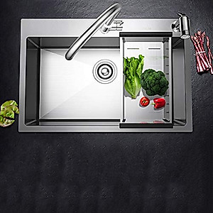 YNIYUJK Kitchen Sink Stainless Steel Sink Large Single-bath Kitchen Sink Under Counter Basin Sink Large-capacity Vegetable Sink Brushed Single-bath Sink Bar Sink