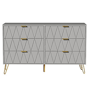 UEV Large Grey 6 Drawer Dresser,Modern Dresser Chest with Wide Drawers and Metal Handles,Wood Storage Chest of Drawers for Bedroom,Hallway,Entryway (Grey, Large 6 Drawer)