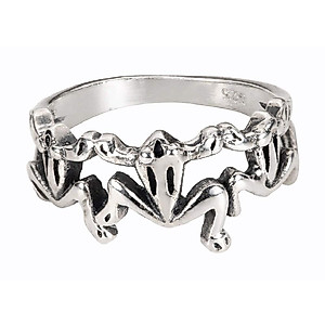 Sterling Silver Three Little Frogs Ring Size 10