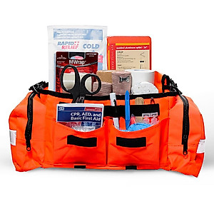 MFASCO Sports First Aid Kit Bag - 326-Piece Emergency Medical Kit in an Orange EMT Style Bag – for Coaches and Athletic Trainers - Contains Basic Supplies for Sports Injuries