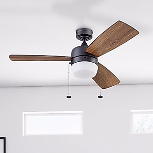 Honeywell Ceiling Fans Barcadero, 44 Inch Contemporary Indoor LED Ceiling Fan with Light, Pull Chain, Dual Mounting Options, Dual Finish Blades, Reversible Motor - 51476-01 (Matte Black)