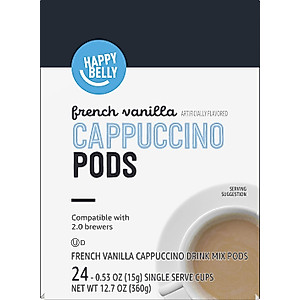 Amazon Brand - Happy Belly Cappuccino Coffee Pods Compatible with 2.0 K-Cup Brewers, French Vanilla Flavored, 24 Count