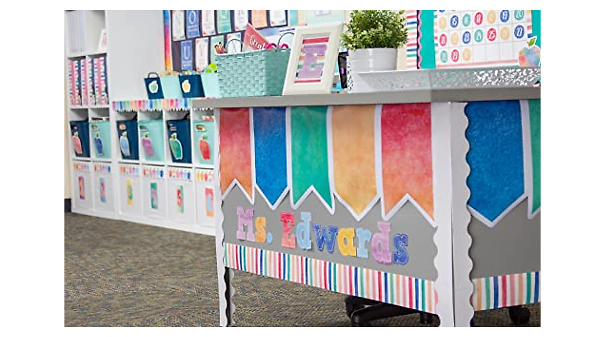 Teacher Created Resources Watercolor Pennants Big Border Trim