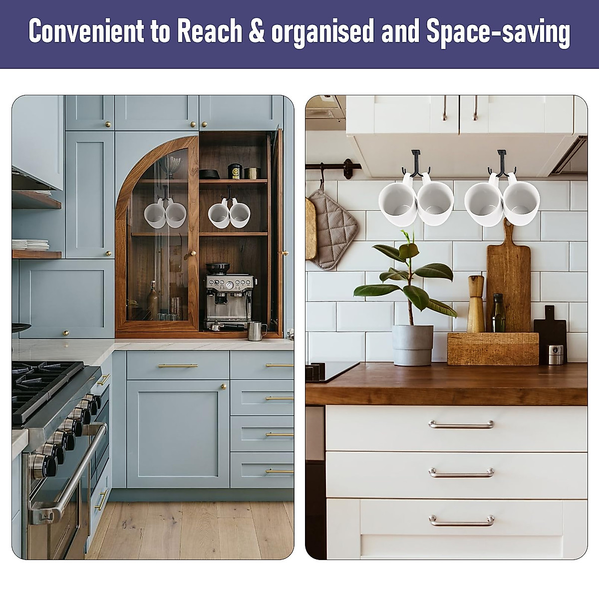 VIAV Coffee Cup Holder-Mug Hooks Holder for Cabinet,Cup Organizer for Kitchen Cabinets and Storage Handing Coffee Cup Mug Rack for Kitchen Cabinet Organizer(2PCS)