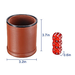 6 Pieces Dice Cup PU Leather Felt Lining Quiet Shaker with 30 Dices for Craps Farkle Game
