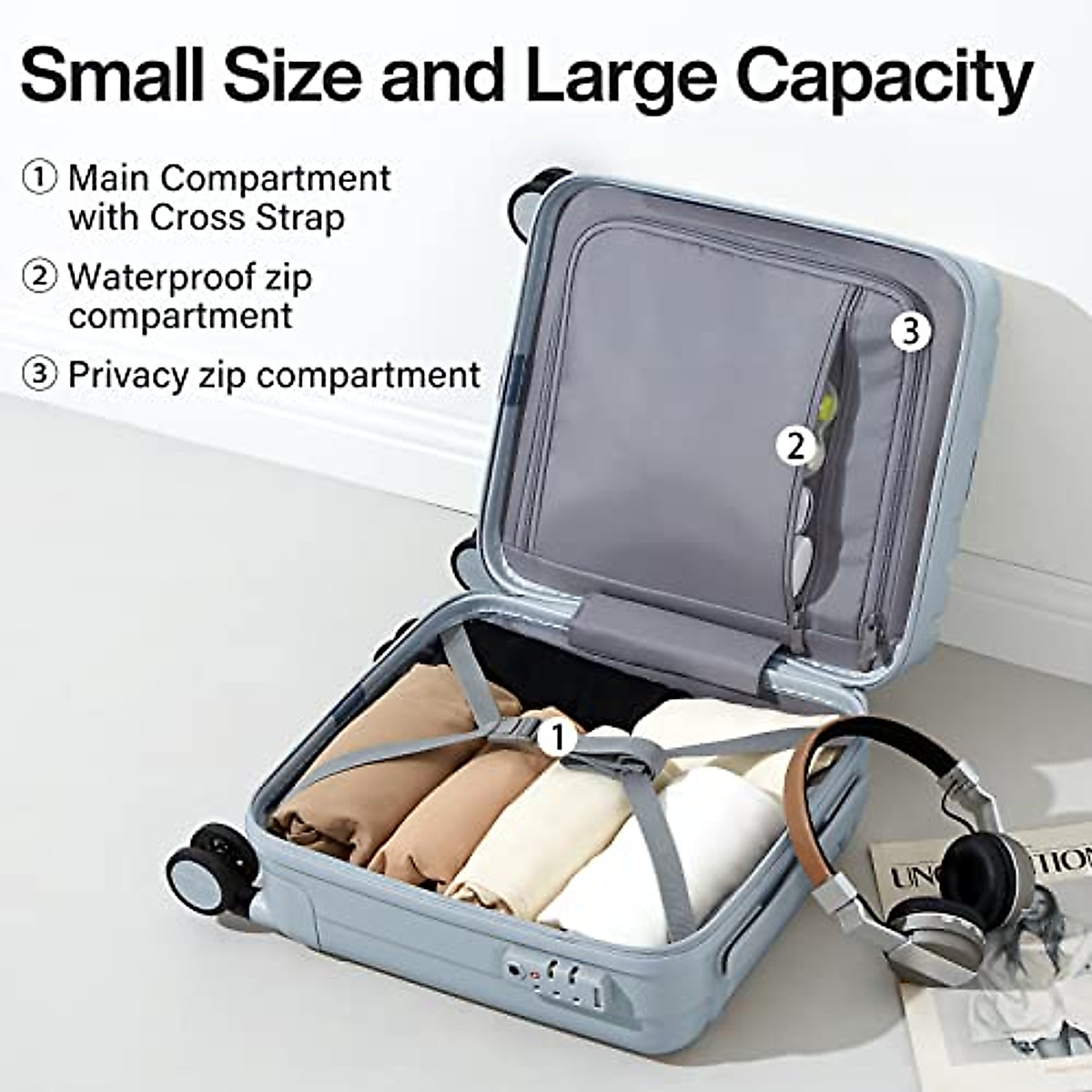 Hanke 14 Inch Underseat Carry On luggage with Wheels, Lightweight Mini Suitcase for Weekender, PC Hardside Small Carry On Bag with TSA Lock,Travel Suit Case Women men（Gray）