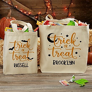 Personalization Universe Trick or Treat Halloween Tote Bag - Customizable Trick or Treat Canvas Bag with Shoulder Strap, Perfect for Halloween Candy, Machine Washable, 20" W x 15" H x 5" D