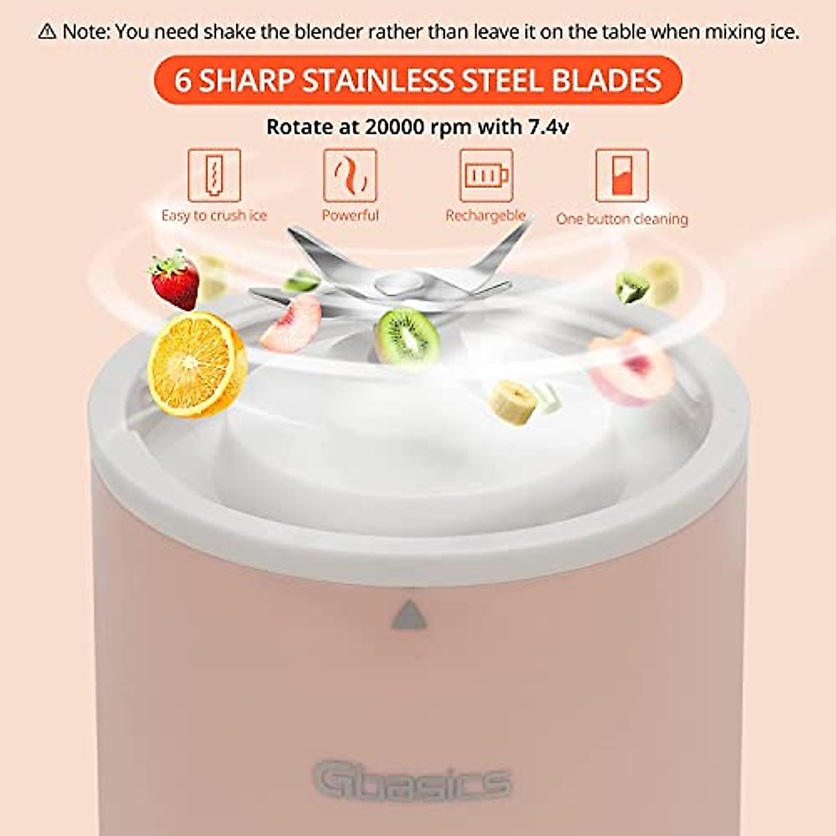 Gbasics Portable Blender USB Rechargeable, Personal Size Blender for Shakes and Smoothies, 14.2 Oz Mini Juicer Cup for Sports, Travel Outdoors and Kitchen