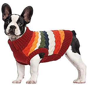 Kuoser Dog Sweater, Pet Cable Knitted Pullover Puppy Warm Clothes, Doggy Turtleneck Classic Knitwear Soft Thickening Doggie Outfit, Cold Weather Thermal Wear for Small Medium Dogs Cats