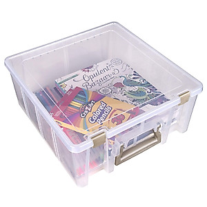 ArtBin 6990SO Super Satchel Double Deep with Removable Dividers, Large Portable Art & Craft Storage with Handle, Clear/Gold