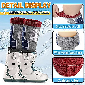 Anlisim Kids Merino Wool Ski Socks for Girls Boys Teen Thermal Winter Warm Thick Hiking Knee High Socks Stocking Stuffers for Skiing Snowboarding (Red / Orange / Green A, 8-12 Y)