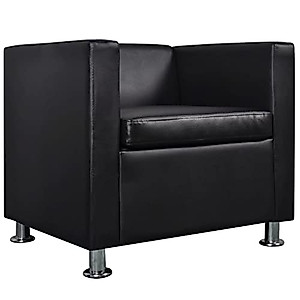 YPWRENH Leisure Chair Sofa Chair Cube Armchair Black Faux Leather for Living Room, Dining Room, Conference Room, Waiting Room
