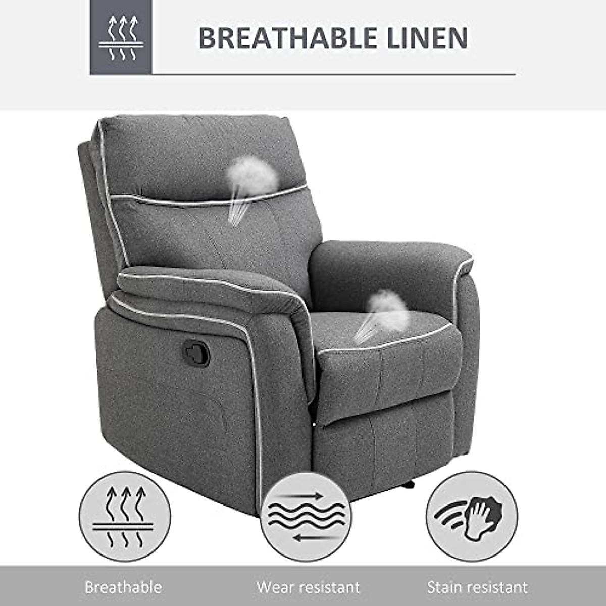 HOMCOM Manual Recliner Armchair with Thick Padded Headrest, Back and Footrest and Adjustable 150 Degree Angle, Grey