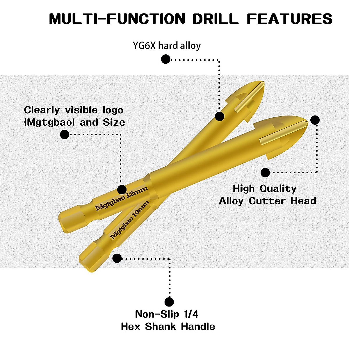 Mgtgbao 8PC Golden Concrete Drill Bit Set, Masonry Drill Bits Set Carbide Tip for Glass, Brick, Tile, Concrete, Plastic and Wood（3mm-12mm）