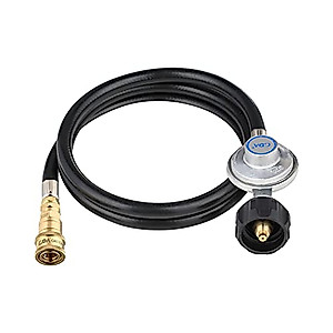 Camplux 5 Ft Quick Connect Propane Hose with Regulator, 1/4" Female Quick Connect, Fit for LP Fire Pit, Heater, Gas Grill, Olympian 5100, 5500 RV Grill