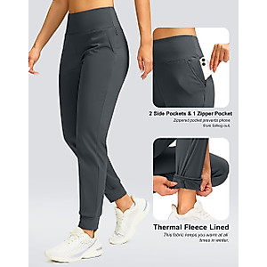 SANTINY Women's Fleece Lined Joggers Water Resistant High Waisted Thermal Sweatpants Winter Pants Hiking Running Pockets(Dark Grey_L)
