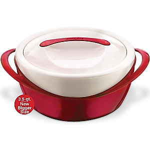 Pinnacle Large Insulated Casserole Dish with Lid 3.6 qt. Elegant Hot Pot Food Warmer/Cooler -Thermal Soup/Salad Serving Bowl Stainless Steel Hot Food Container–Best Gift Set for Moms –Holidays Red