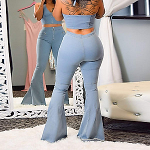 SERYU Tracksuit Womens Button Zipper Pocket Jeans Casual Denim Flares Sexy Set Tops Pants Suit