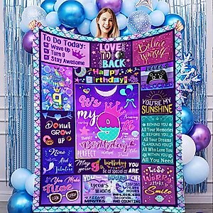 Robadyme 9 Year Old Girl Birthday Gift Ideas Throw Blanket, 9th Birthday Gifts for Girls, Happy 9th Birthday Decorations, Best Birthday Gifts for 9 Year Old Girls Daughter Bestie Sister 50" x 60"