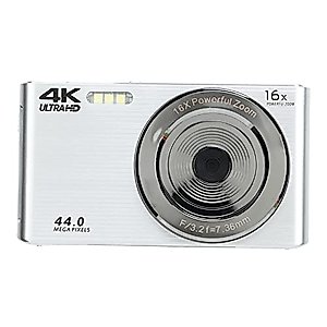 Digital Camera, 4K 16X Digital Zoom Point and Shoot Camera with 2.8 Inch Screen, Portable Compact Camera Travel Camera for Photography (Silver)