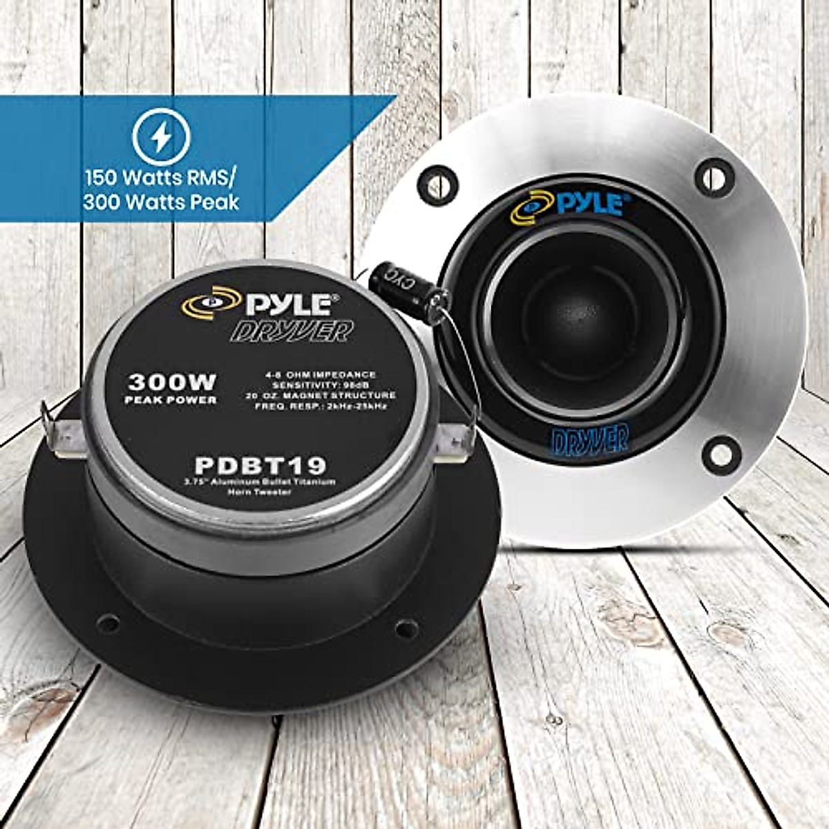 PYLE-PRO 1”Car Audio Speaker Tweeter -300 Watt High Power Super Titanium Tweeter System w/ 3.75 Inch Aluminum Bullet Horn,2kHz-25 kHz Frequency, 98 dB, 4-8 Ohm, Heavy Duty 20 oz Magnet -PDBT19 (Pair)