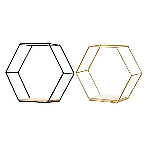 Bluelanss Hexagonal Floating Shelves Wall Mounted Shelf, Rustic Shelves, Metal for Bedroom,Bathroom,Living Room,Kitchen,Home Office, Plant Holder Flower Pot Planter Stand Home Decor Black M