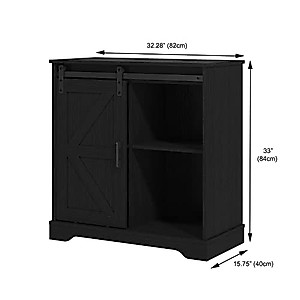 Panana Sliding Barn Door Buffet Sideboard Storage Cabinet Coffee Bar Kitchen Farmhouse Style (Black)