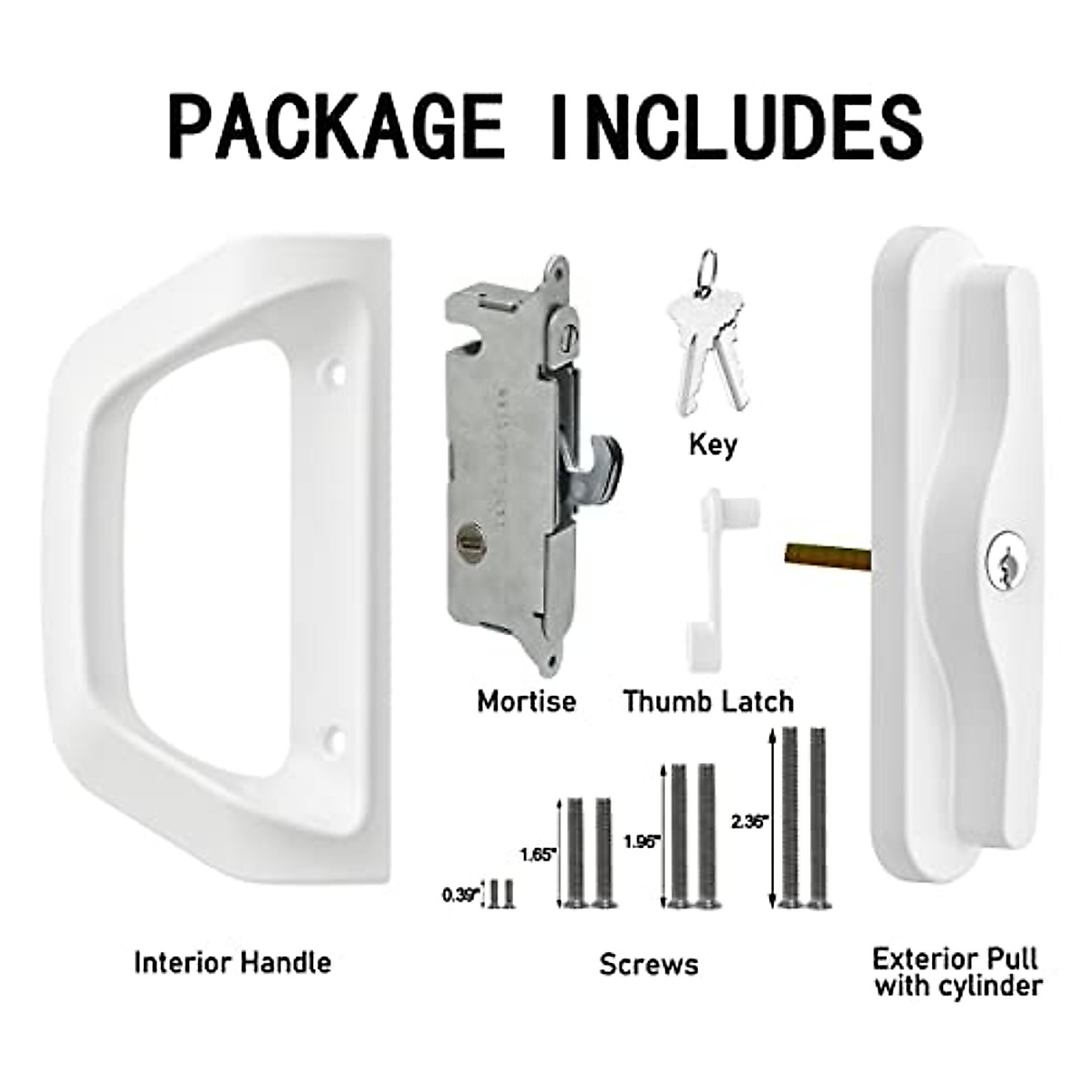 EASILOK Sliding Glass Door Lock, Patio Door Handle Set with Key Cylinder & Mortise Lock Patio Door Lock Replacement Convertible Fits Door Thickness from 1-1/2" to 2-4/25",3-15/16''Screw Hole Spacing