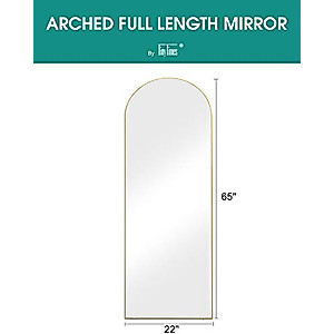 TinyTimes 65''x22'' Full Length Mirror, Arched Floor Mirror with Stand, Full Body Mirror, Arched Wall Mirror, Modern & Contemporary Full Length Mirror with Wood Frame- Gold