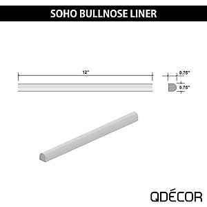 Questech Decor Soho Bullnose Tile Liner, 3/4 x 12 Inch Decorative Tile Edge Trim, Decorative Shower Tile Border, Kitchen Backsplash Tile Trim, Bright White Polished, 12 Pack