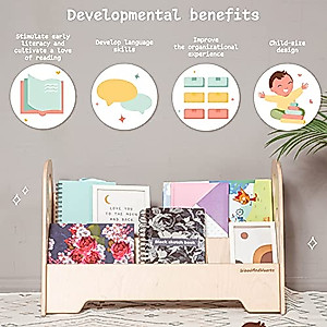 Woodandhearts Montessori bookcase - Wooden bookshelf for toddlers - Floor bookshelf for modern kids - Front facing bookshelf (Adam)
