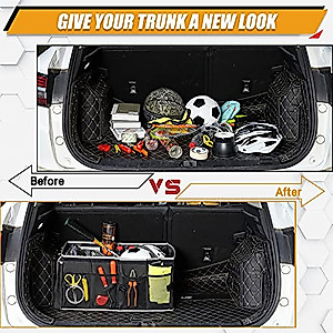 MIKKUPPA Car Trunk Organizer - Collapsible Trunk Organizer Sturdy Trunk Storage Organizers Car Trunk Organizer with Lid, for SUV Auto Truck Van with Adjustable Straps and Non Slip Bottom (Black)
