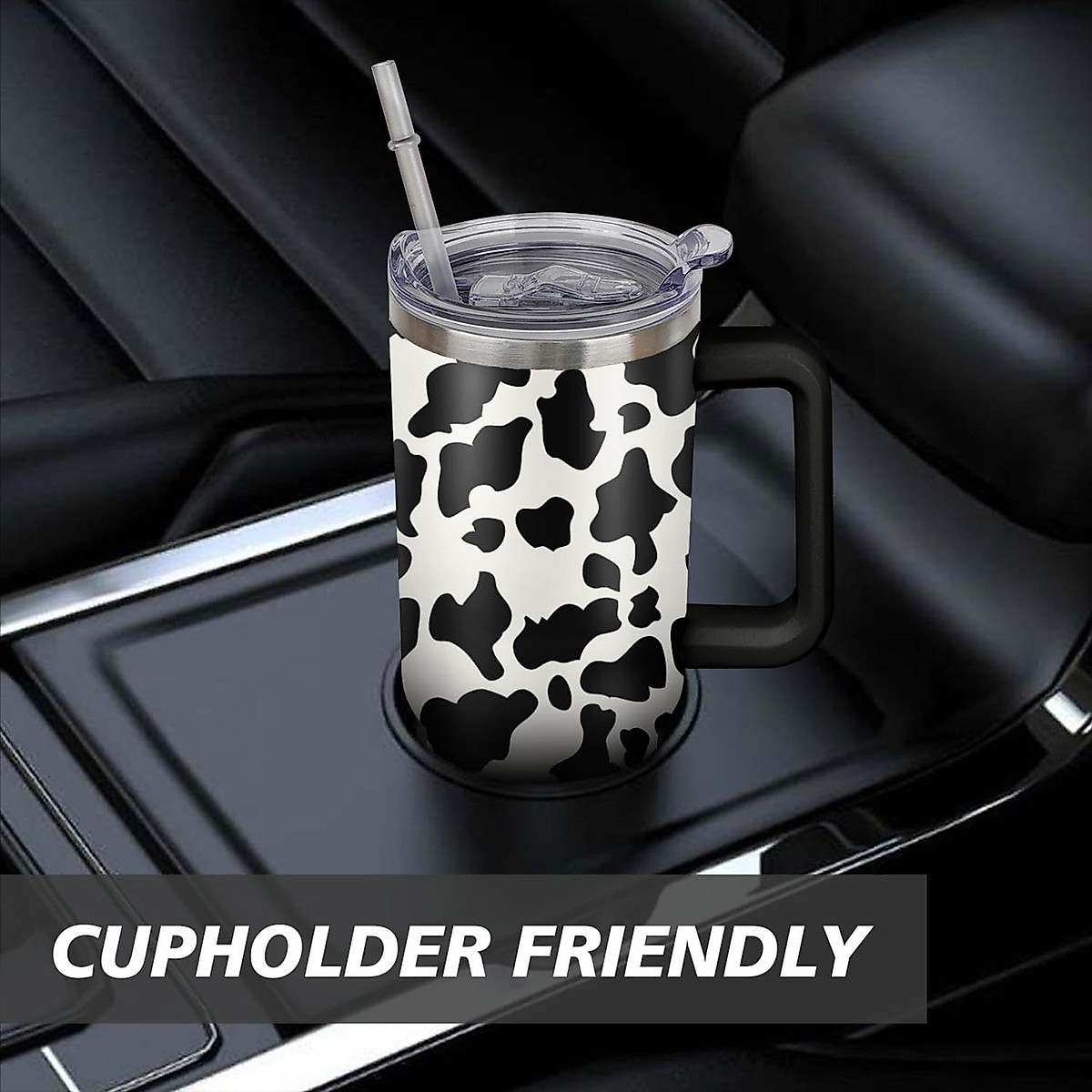 wxmbdzq 40 oz Cow Tumbler with Handle and Straw Lid,Leak Proof Travel Stainless Insulated Tumbler,Cup Holder Friendly,Perfect for Outdoor Travel Car and Sports
