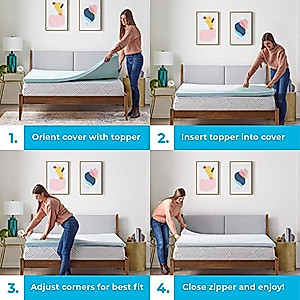 Linenspa 3 Inch Gel Swirl Memory Foam Mattress Topper with Machine-Washable-Cover