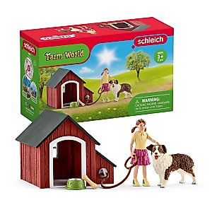 Schleich Farm World, Animal Toys for Girls and Boys Ages 3-8, 5-Piece Playset, Dog Kennel, Red