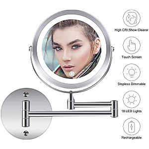 Wall Mounted Makeup Mirror, 1X 10X Magnification 360 Degree Rotation Double Sided Led Lighted Vanity Mirrors for Bathroom AC Adapter or Battery Operated