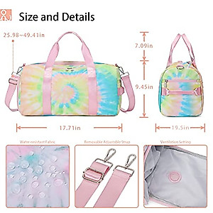 Abshoo Sports Gym Bag for Girls Teen Weekender Carry On Women Travel Duffel Bag with Shoe Compartment (Tie Dye C) Medium