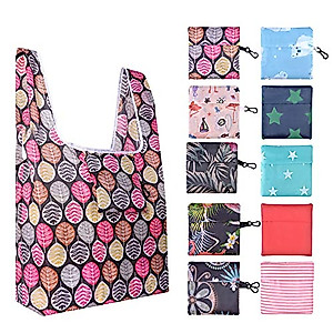 SZUAH Reusable Grocery Shopping Bags(10 Pack), Foldable Shopping Bags Grocery Tote with Attached Pouch,Machine Washable Eco-Friendly.